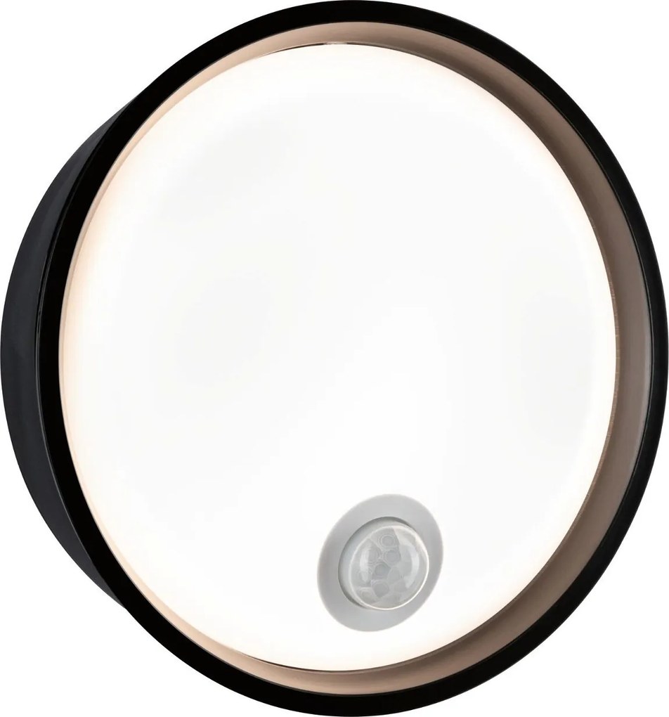 P 94698 LED venkovní nástěnné svítidlo Platomo pohybové čidlo IP44 kruhové 180mm 3000K 14,5W 230V černá umělá hmota - PAULMANN