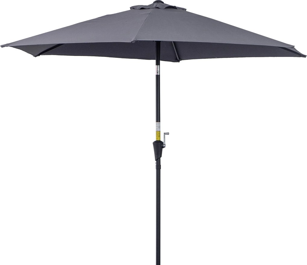 Zahradní slunečník Outsunny z hliníku Ø260x235 cm s naklápěcí konstrukcí, klikou a 6 kovovými tyčemi - Šedý | Aosom