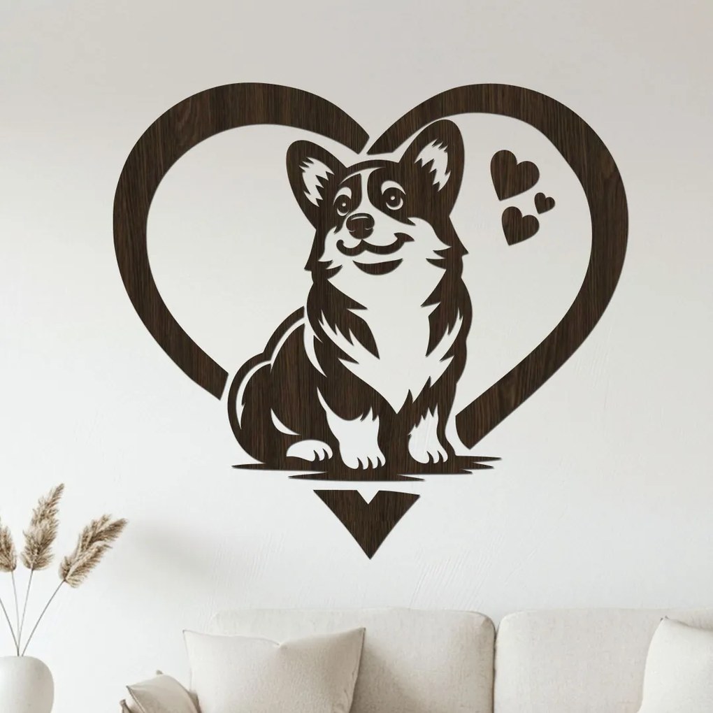 dřevo života Dřevěná dekorace Corgi láska Rozměry (cm): 60x55, Zvolte barvu dekoru: Wenge