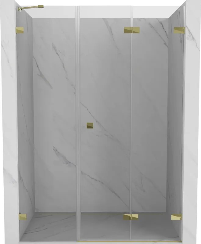 Mexen Lunar-F, pravé skládací sprchové dveře 140 cm, čiré sklo, zlatý profil, 836S-140-050-50-00-P