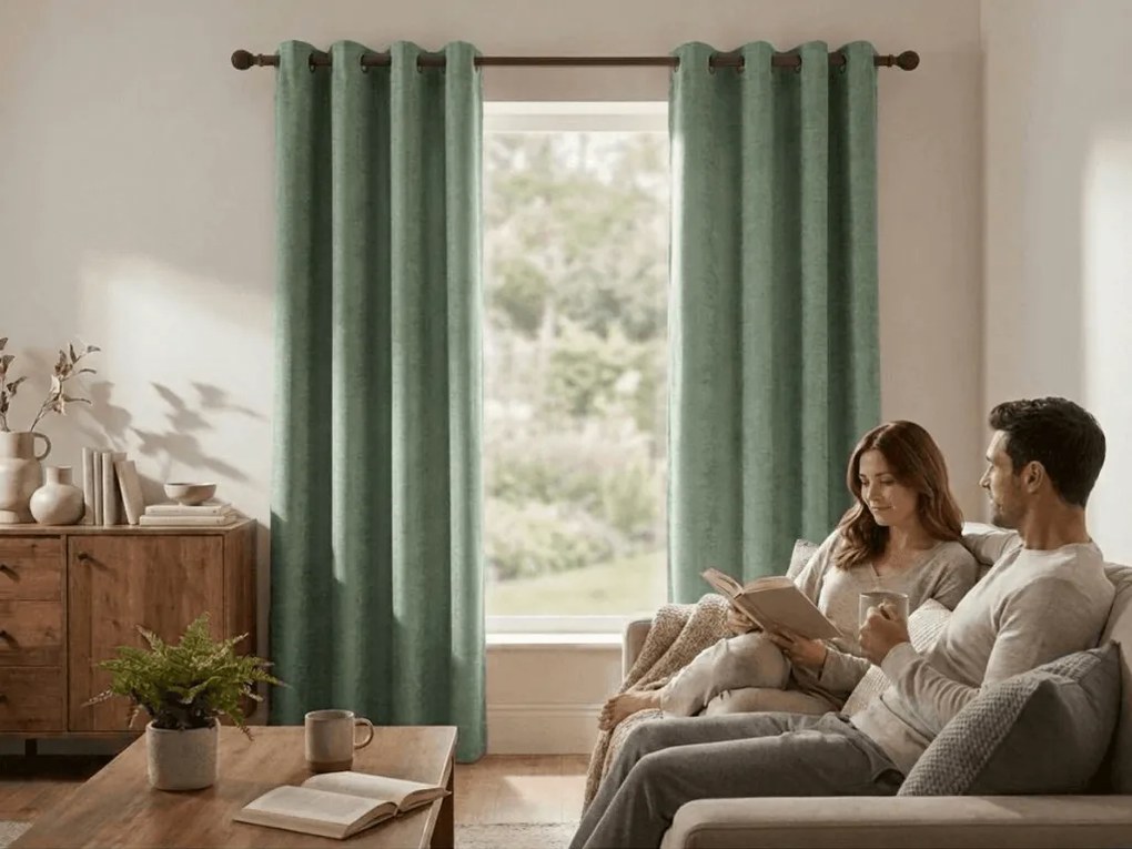 Zatemňovací závěs LOOM VELVET 140x250 cm, zelený Zavěšení: Kovové kroužky