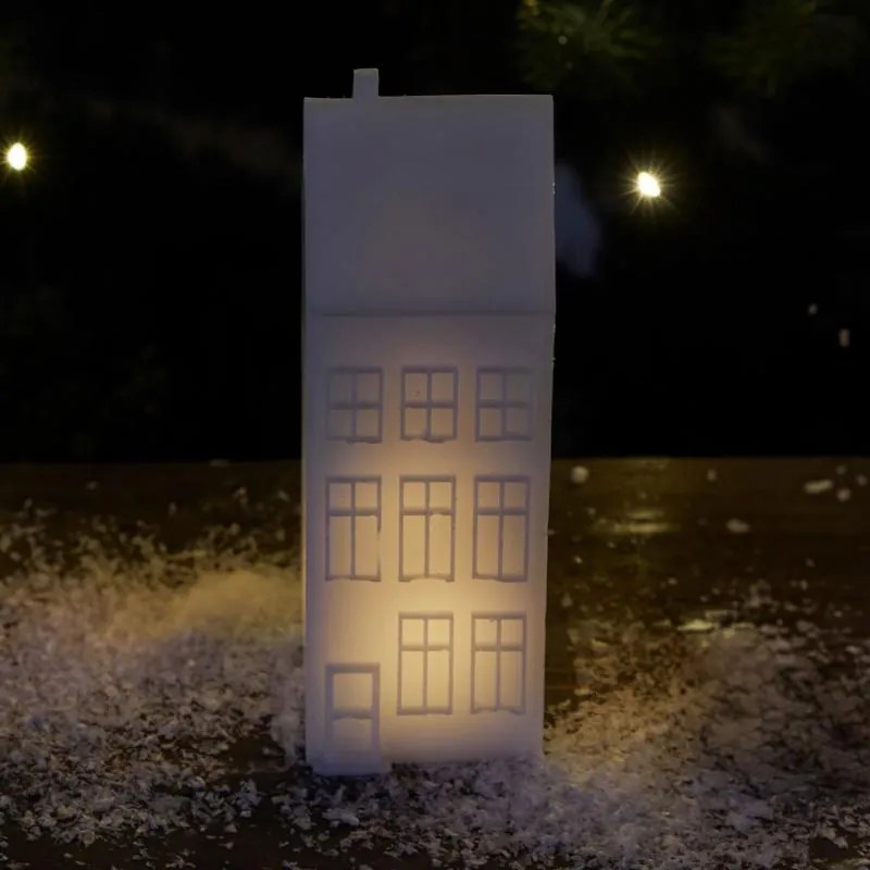 LED městský dům z Kodaně, Nyhavn, voskový, 6 × 6 × 17,5 cm, teple bílý, bílý