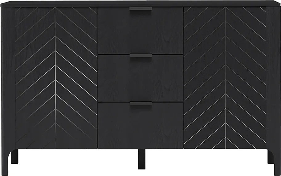 Komoda MALUMI MM-1 | se zásuvkami a policemi | 153 cm | černá