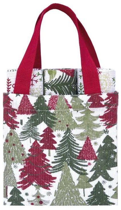 SCANquilt utěrka TRIO - dárkový set 3 ks stromky, 2 vločky zelenočervená 50 x 70 cm