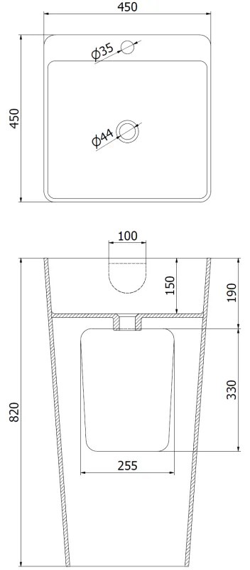 Mexen Neva, volně stojící umyvadlo z konglomerátu 45x45x82 cm, bílá matná, 26614500