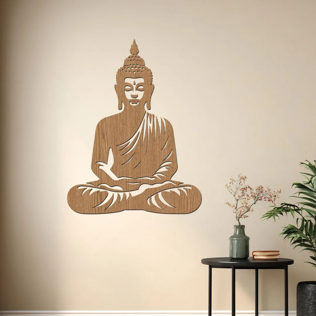 dřevo života Dřevěný obraz Buddha – Energie klidu Rozměry (cm): 62x80, Zvolte barvu dekoru: Bílá