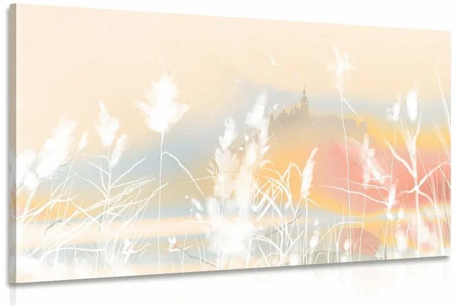 Obraz zámek v pastelové krajině - 60x40 cm
