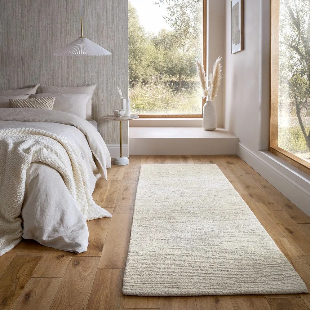 Slonovinový ručně tkaný vlněný běhoun 80x230 cm Harris Boucle – Flair Rugs