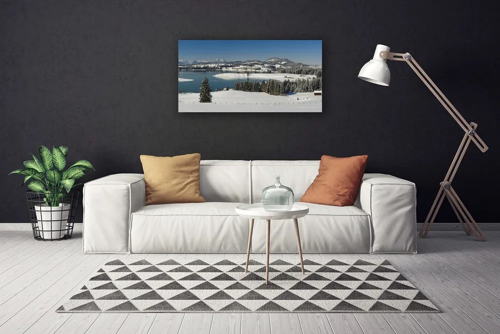 Obraz na plátně Jezero Sníh Krajina Hory 125x50 cm
