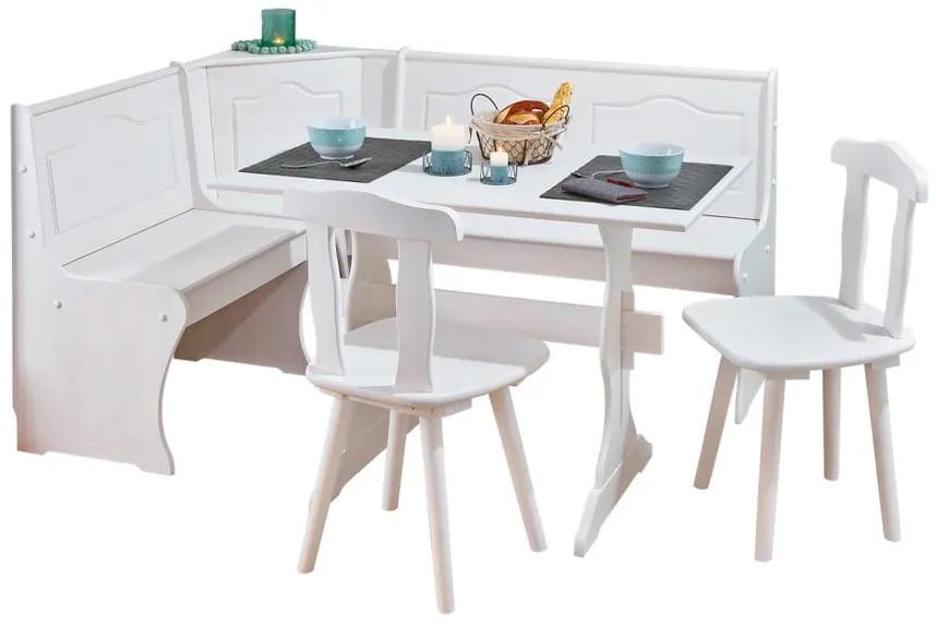 Set bílé rohové lavice, jídelního stolu a 2 jídelních židlí Interlink Donau