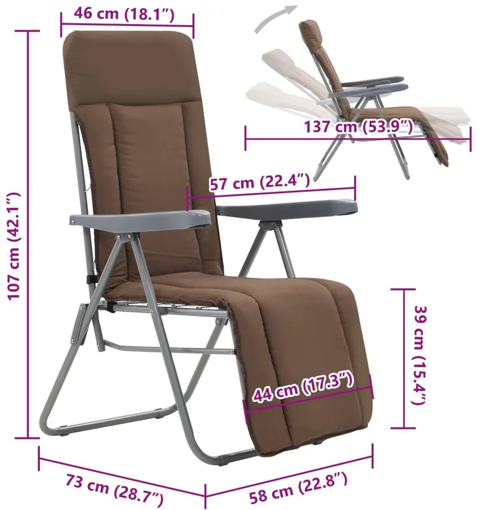vidaXL Marketos Skládací zahradní židle s poduškami 2 ks hnědé