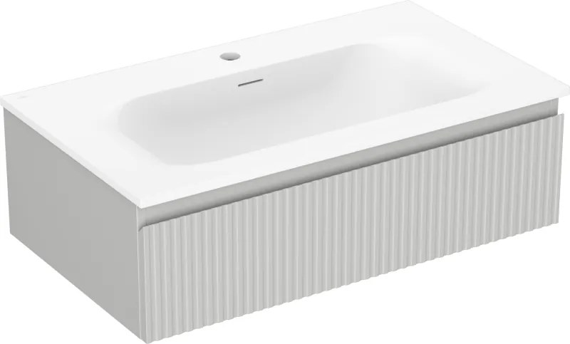 Mexen Rivel, koupelnová skříňka 80 cm s umyvadlem Vela, 1 zásuvka, drážkovaná, šedá matná/bílá matná, 91A20-08023-1-BF62-W23M01