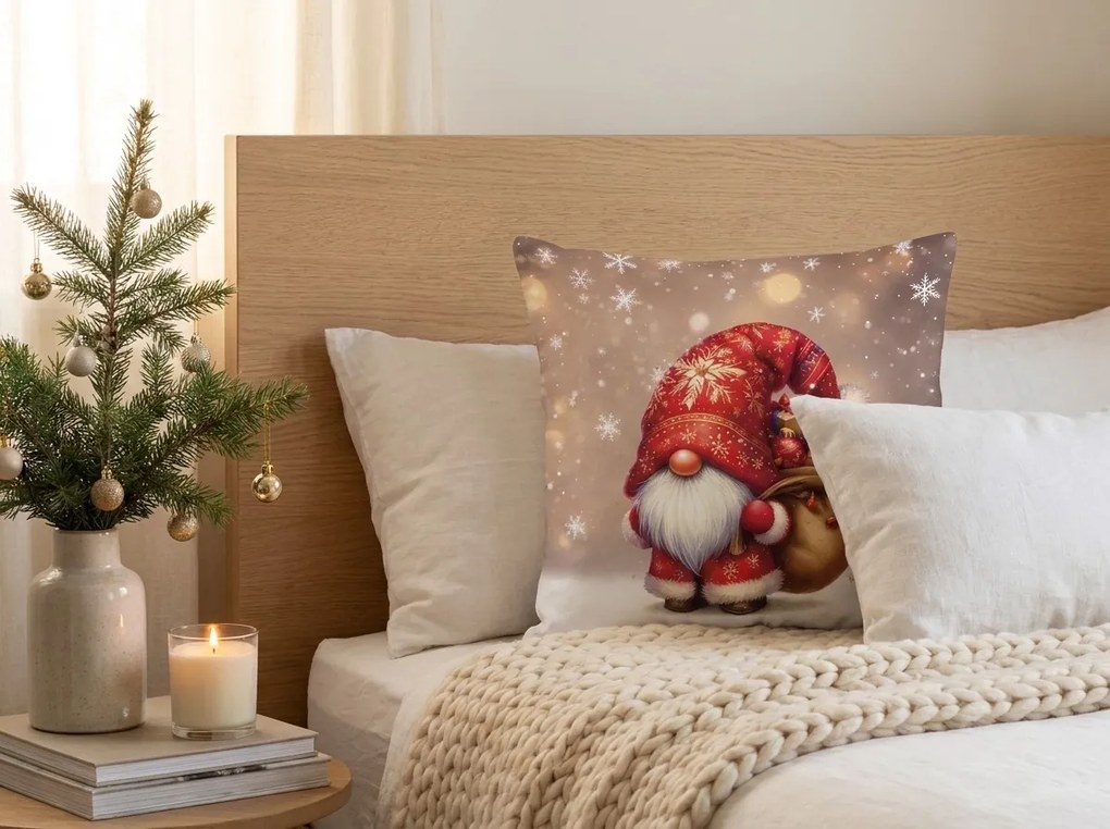 3D povlak na polštář z mikrovlákna SANTA GNOME 45x45 cm, červený