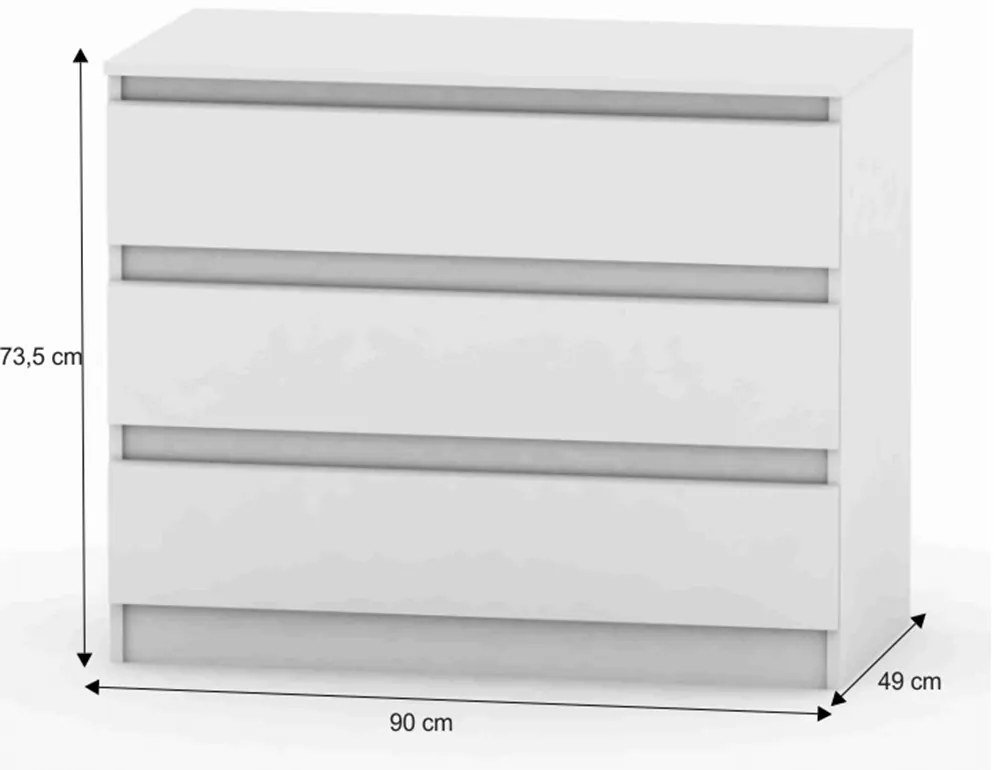 Kondela 3 šuplíková komoda, bílá, HANY NEW 003