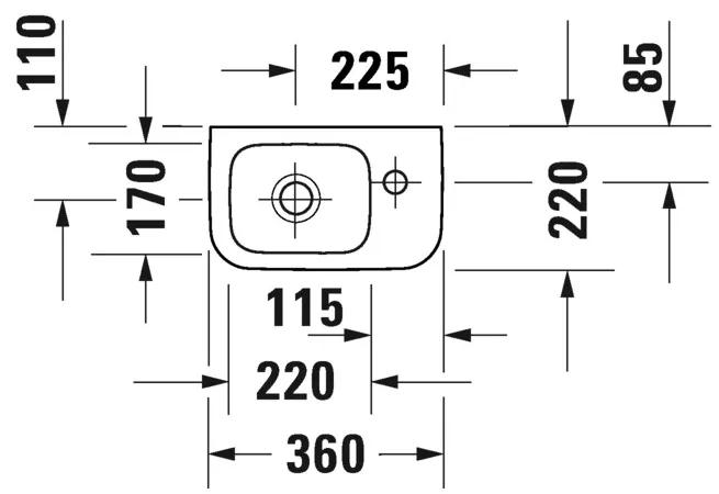 Duravit No.1 - Umyvátko 360x220 mm, otvor na baterii vpravo, bez přepadu, bílá 07453600412