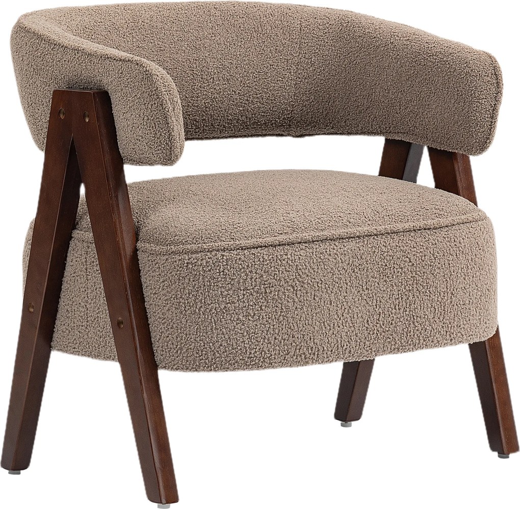 HOMCOM obývací křeslo z bouclé látky, čalouněné křeslo, prostorné sedadlo, ergonomické opěradlo, 70 x 64 x 71 cm, hnědá