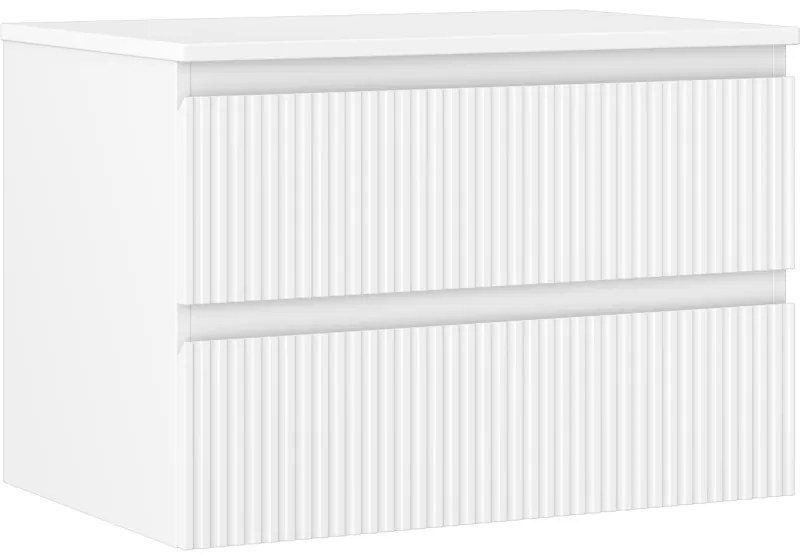 Mexen Rivel koupelnová skříňka pod umyvadlo 70 cm s deskou, 2 zásuvky, drážkovaná, bílá mat - 91A20-07047-2-BFFC01