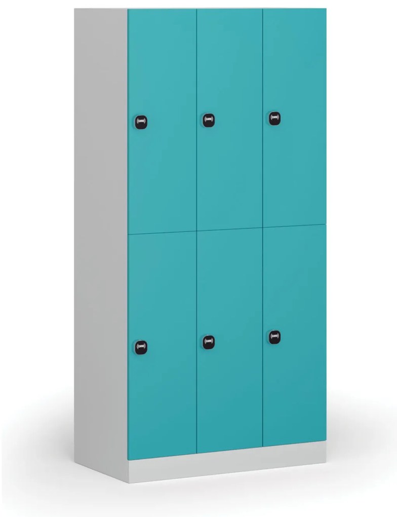 Šatní skříňka S1 s úložnými boxy, 6 boxů, 1850 x 900 x 500 mm, demont, RFID zámek, zelené dveře