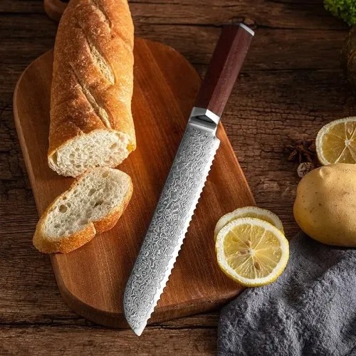 FUJUNI damaškový nůž na pečivo Bread 8" (205 mm) Rosewood VG-10