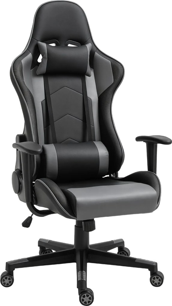 Ergonomická kancelářská židle Vinsetto, herní židle, otočná židle, umělá kůže, pěna, černá, 67,5 x 74 x 126-136 cm | Aosom