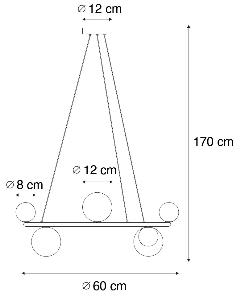 Černé závěsné svítidlo s kouřovým sklem kulaté 8-světlo - Monaco