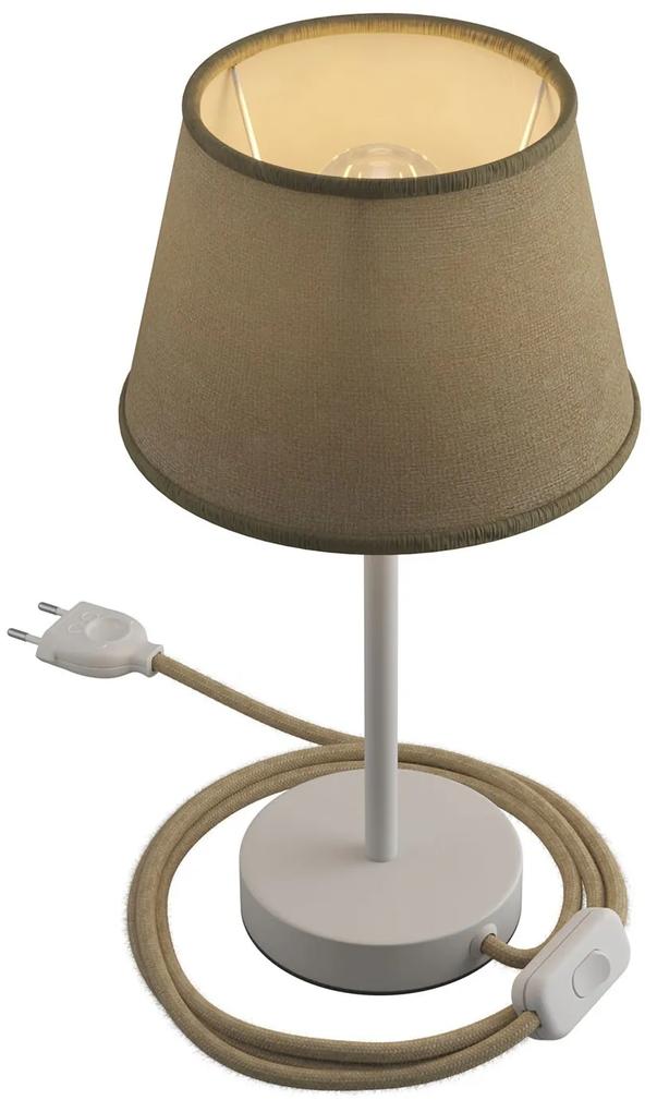 creative cables Alzaluce se stínidlem Impero, kovová stolní lampa se zástrčkou, kabelem a vypínačem Velikost: 15 cm, Barva: Matný chrom-šedá juta