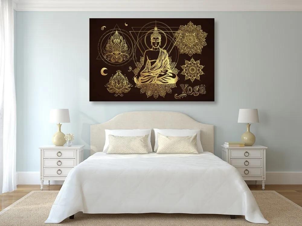 Obraz zlatý meditující Budha - 90x60 cm