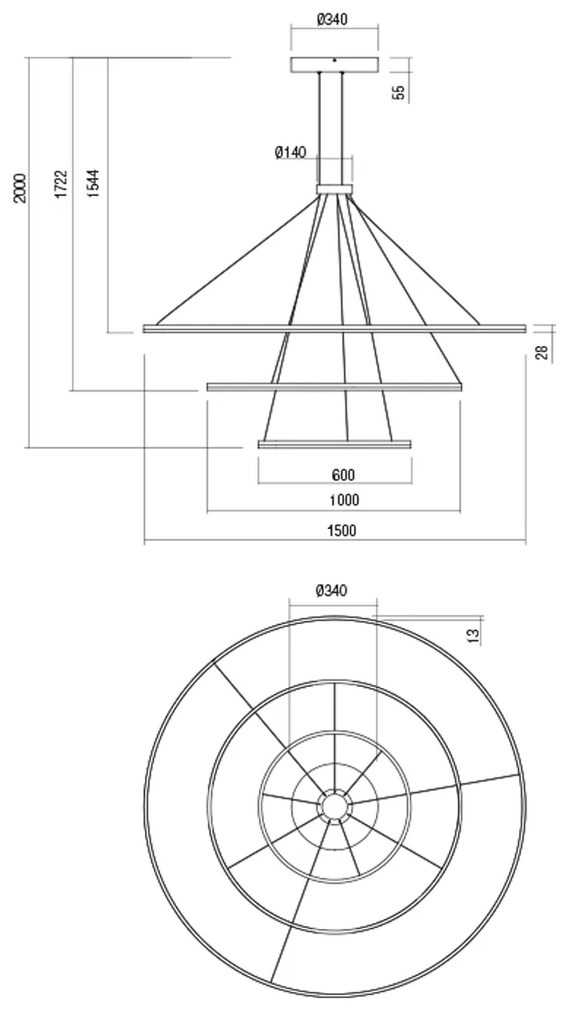 Redo 01-2245 závěsné LED stmívatelné svítidlo Orbit pískově bílá, 186W, 3000K, ø150, ø100, ø60cm