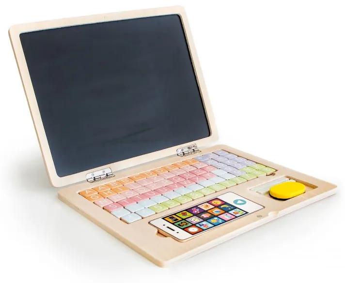 ECOTOYS Dětský dřevěný Notebook - edukační magnetická tabule