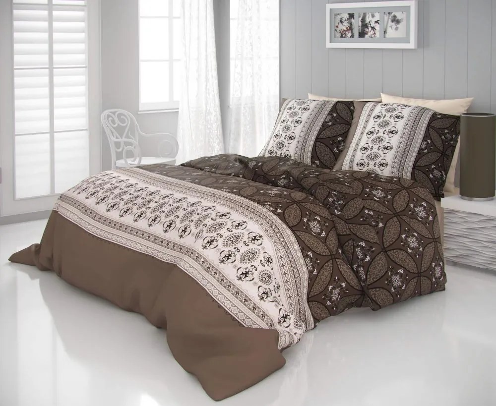 Kvalitex Saténové prodloužené povlečení LUXURY COLLECTION 140x220, 70x90cm IVORE hnědé