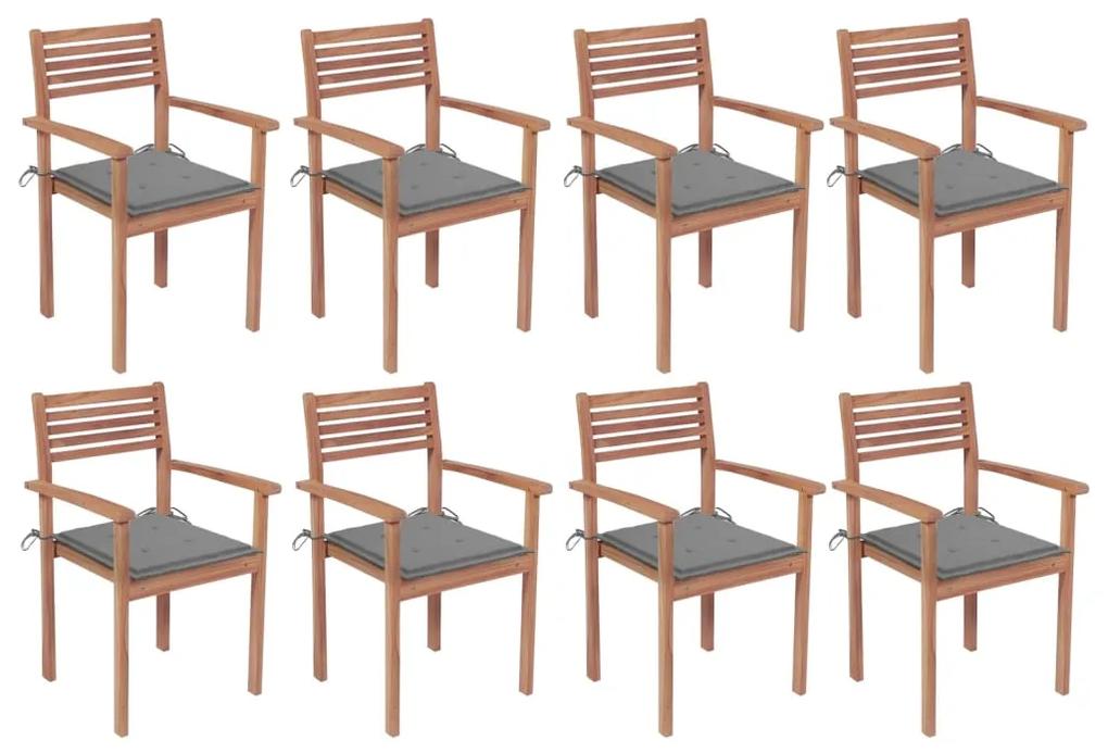 3072601 vidaXL Stohovatelné zahradní židle s poduškami 8 ks masivní teak