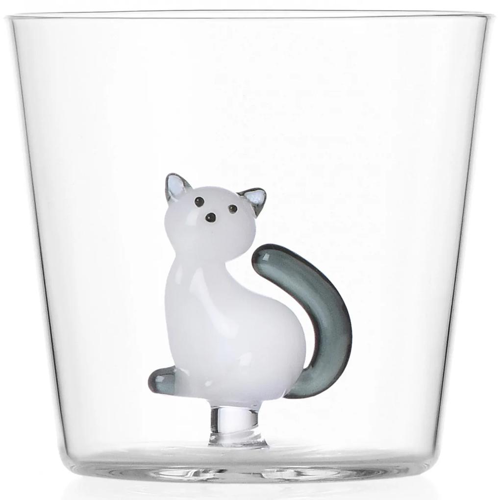 Ichendorf Milano designové sklenice na vodu Tabby Cat Tumbler White Cat with Smoke Tail