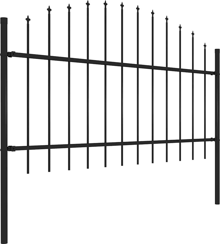Zahradní plot s kopím nahoře ocelový 671 x 125 cm černý 277724