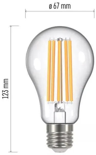 LED žárovka filament E27 17W, 2452lm, náhrada za 150W, teplá bílá 2700K
