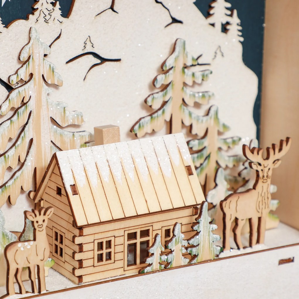 HOMCOM LED adventní kalendář s vesnickou scénou, 24 velkých zásuvek, MDF, 34 x 7 x 34 cm, červená