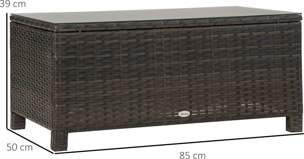 Outsunny Zahradní Boční Stolek Kávový Stolek Patio Poly Rattan Hnědý 85 x 50 x 39 cm