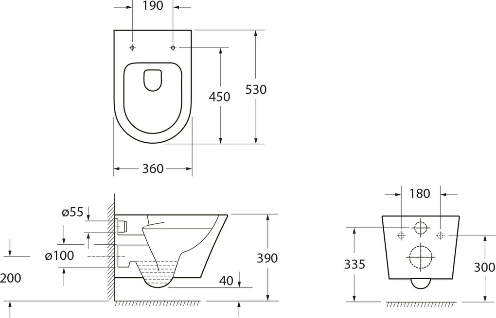 Sapho Paco závěsná wc mísa 36 x 53 cm Vortex Rimless keramika bílá PZ1012V