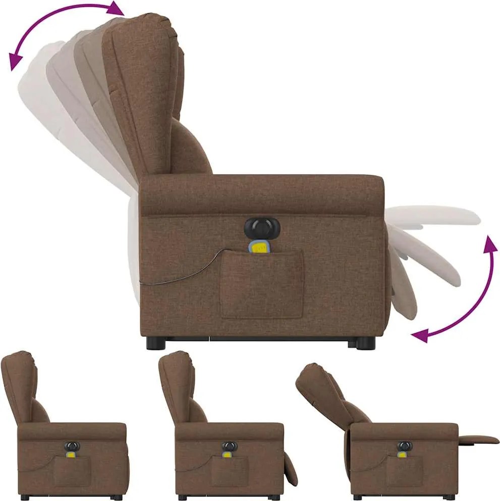 Elektrické zvedací masážní polohovací křeslo hnědé textil 3303408