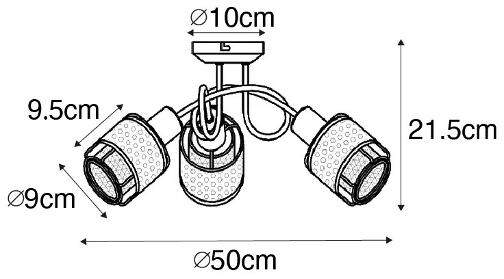 Designové stropní svítidlo černé se zlatem 3-světlo - Noud