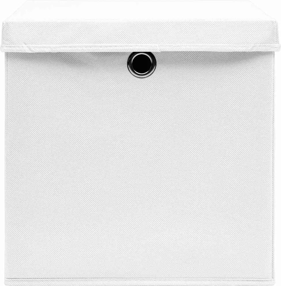 Úložné boxy s víky 10 ks bílé 32 x 32 x 32 cm textil 288352