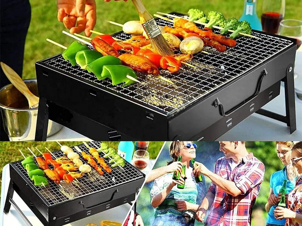 Verk Group Cestovní gril přenosný skládací kufr na dřevěné uhlí kempování bbq