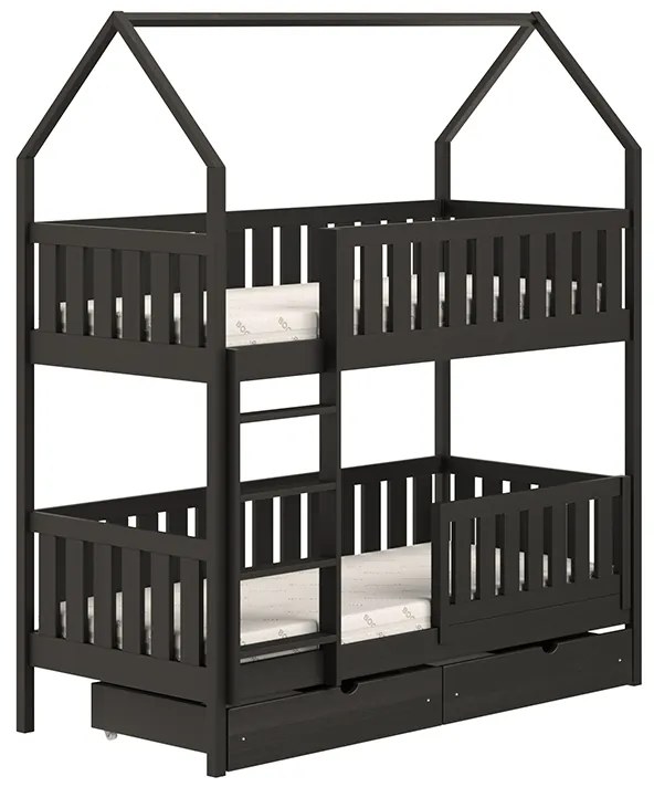 Dětská patrová domečková postel Nemos 90x200 - černá