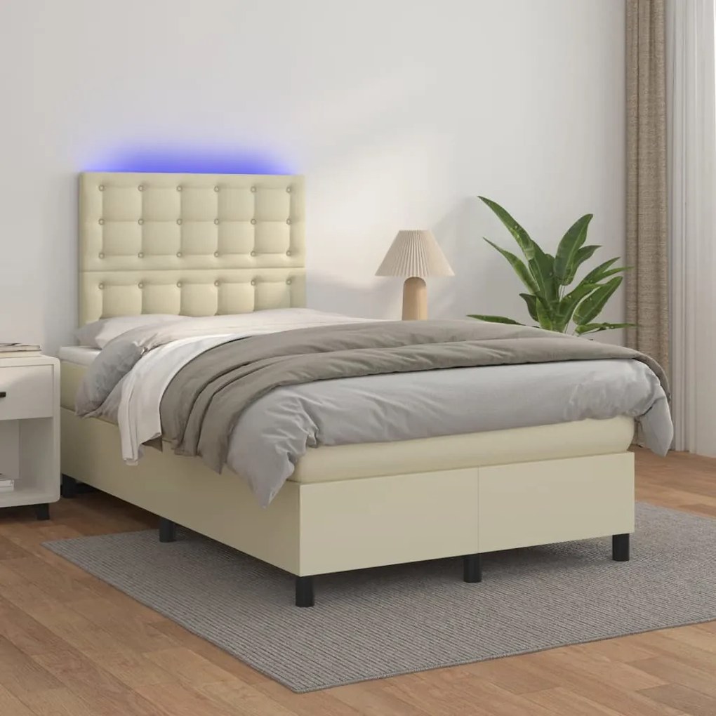 Box spring postel s matrací a LED krémová 120x200 cm umělá kůže 3135935