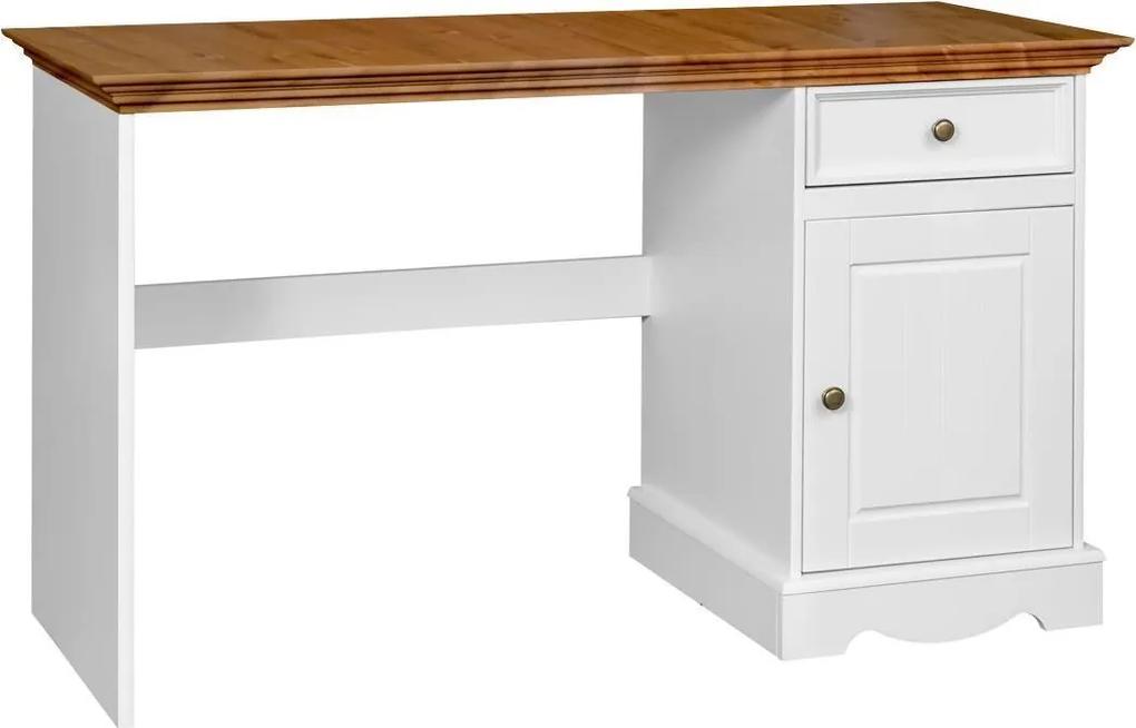 Bílý nábytek Psací stůl Belluno Elegante - malý, dekor bílá | zlatý dub, masiv, borovice