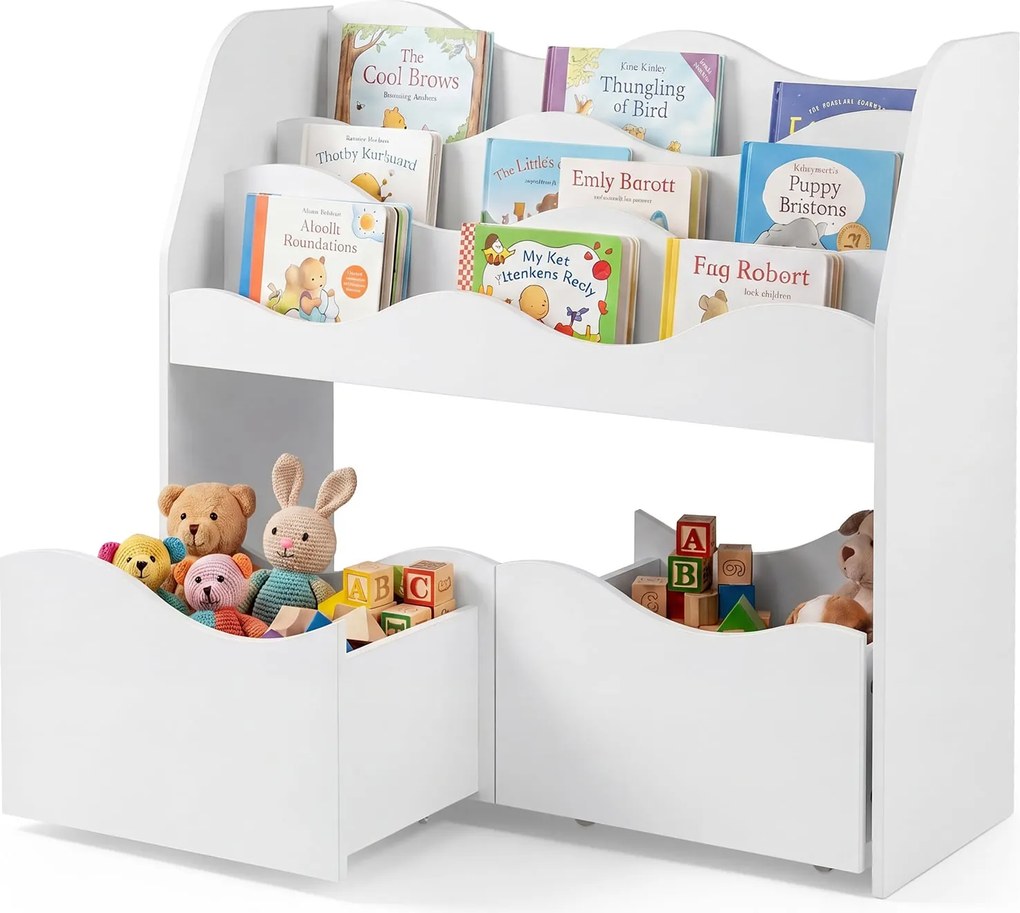 Costway Knihovna Dětská police na hračky s 3 zvlněnými úrovněmi a vyjímatelnými