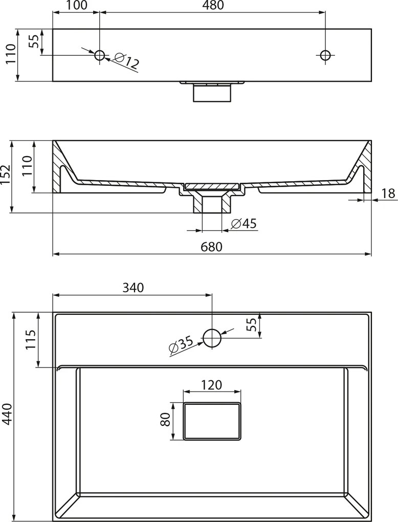 Sapho GODIVA 68 x 44 cm GU068 umyvadlo bílá