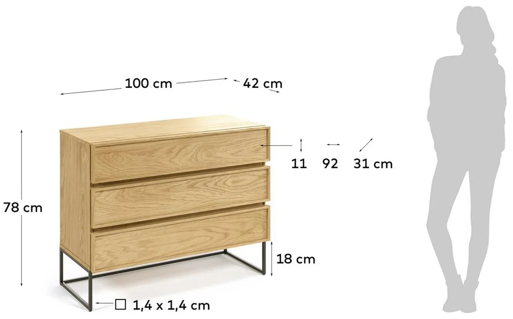 Dubová komoda Kave Home Taiana 100 x 42 cm