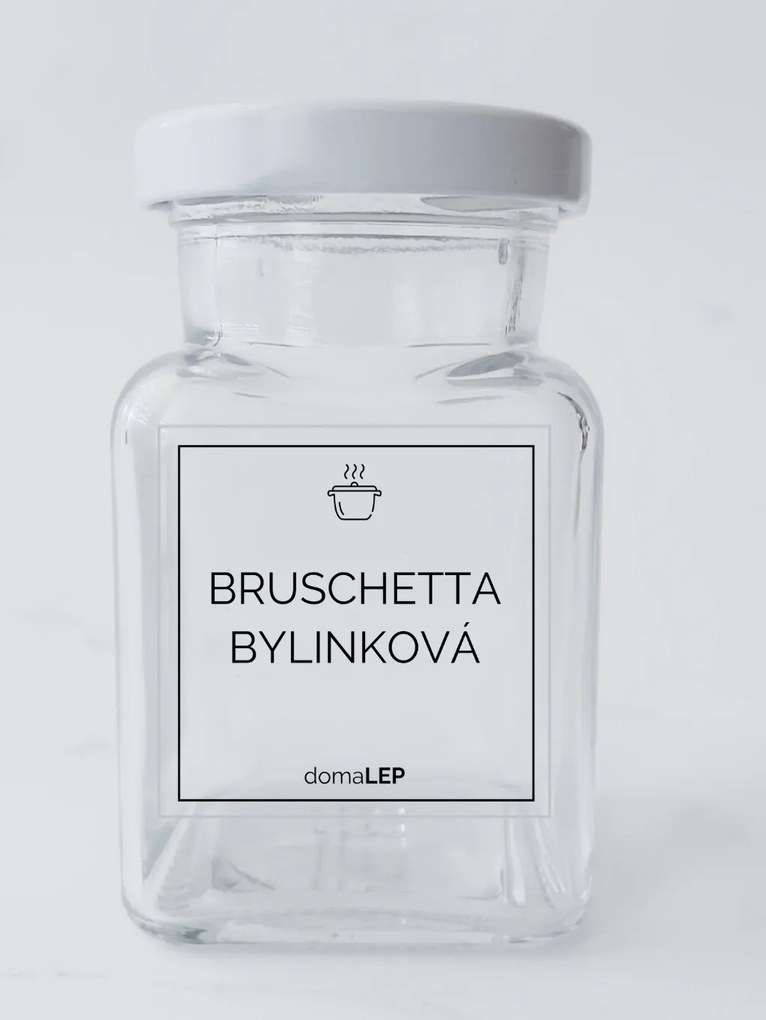 Samolepka na kořenky BRUSCHETTA BYLINKOVÁ průhledná 5 × 5 cm základní písmo