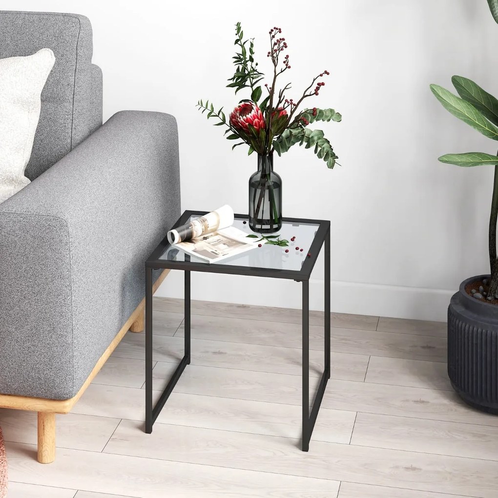Costway Odkládací stolek malý s deskou z tvrzeného skla – 43 × 43 × 45 cm, černý