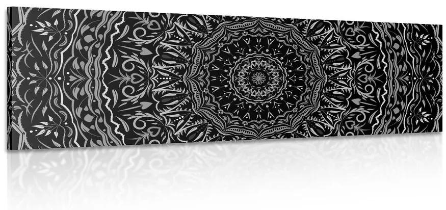 Obraz Mandala ve vintage stylu v černobílém provedení - 135x45 cm